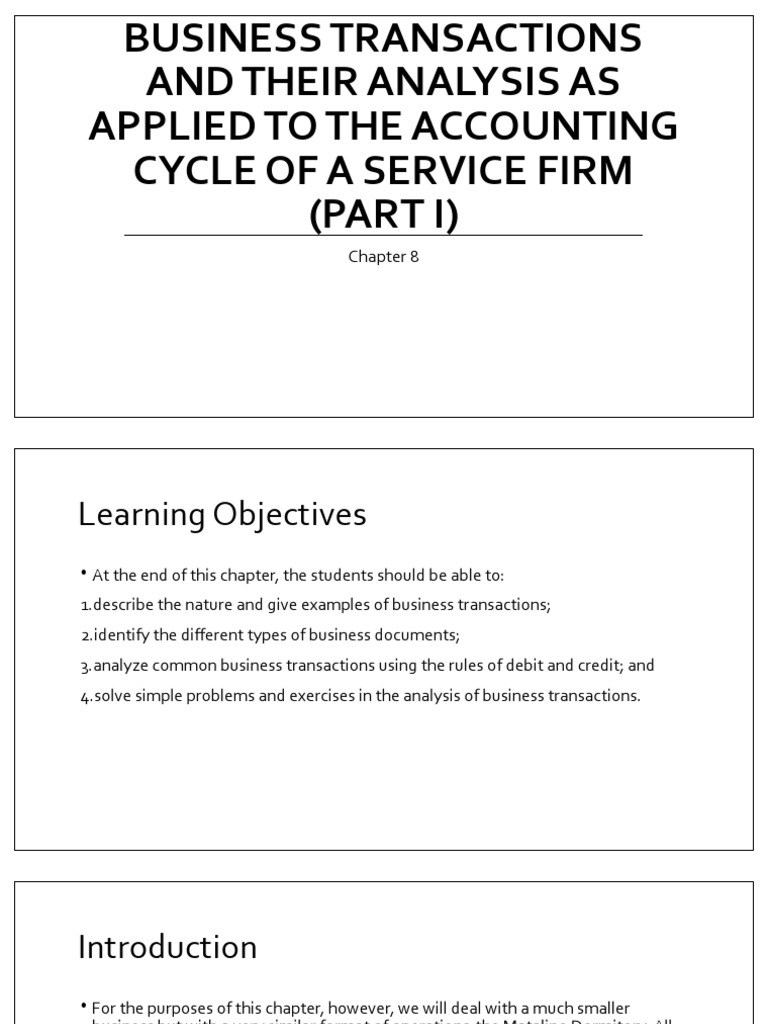 Chapter 8 - Business Transactions and Their Analysis As Applied To The ...
