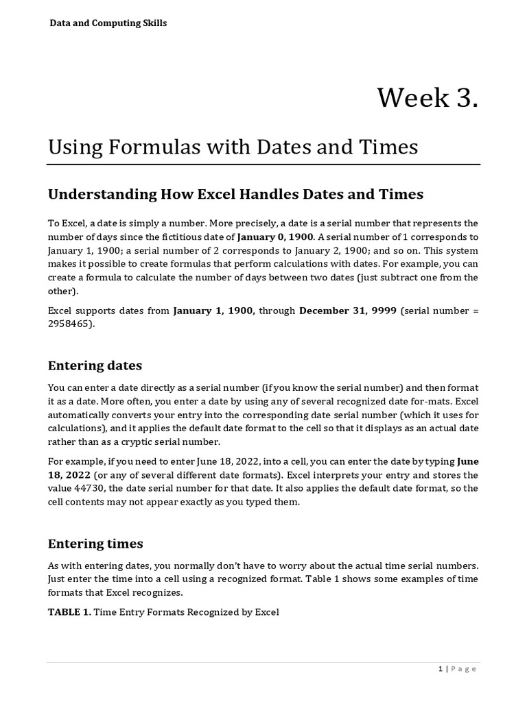 Week 3 Using Formulas With Dates and Times Reading | PDF | Microsoft ...