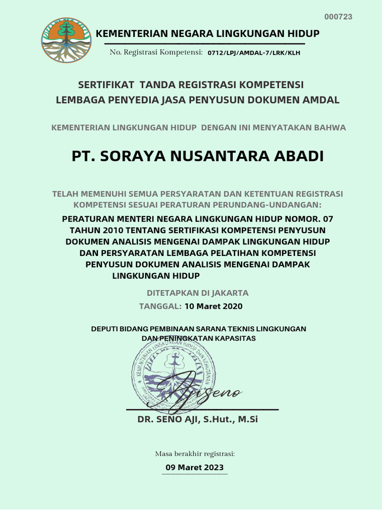 Contoh Sertifikat Amdal | PDF