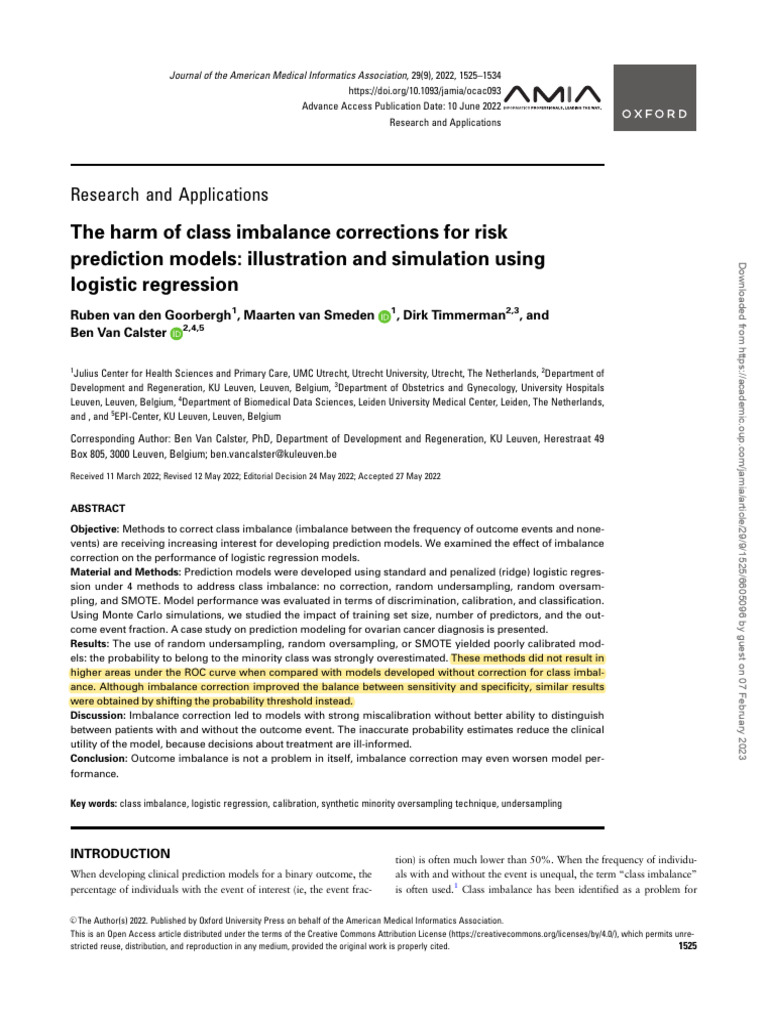 Van Calster The Harm of Class Imbalance Corrections For Risk Prediction Models Illustration and ...