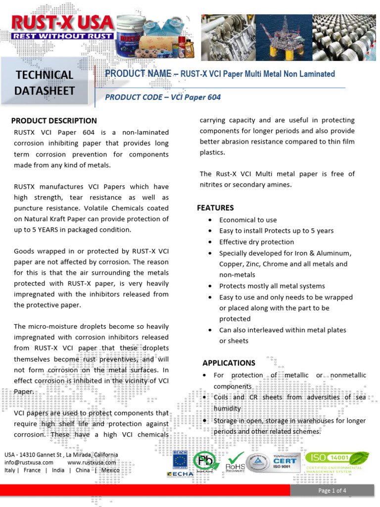 TDS VCI 604 Paper MultiMetal Non Laminated With ASTM | PDF | Corrosion ...