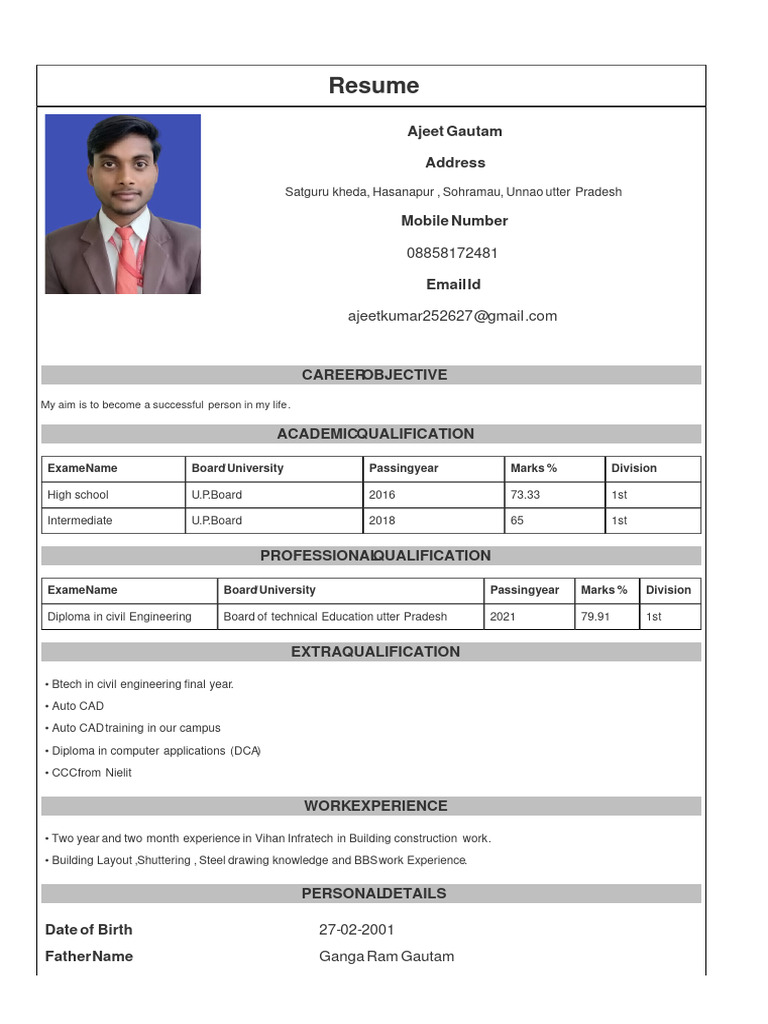 Resume: Ajeet Gautam Address | PDF | Computing