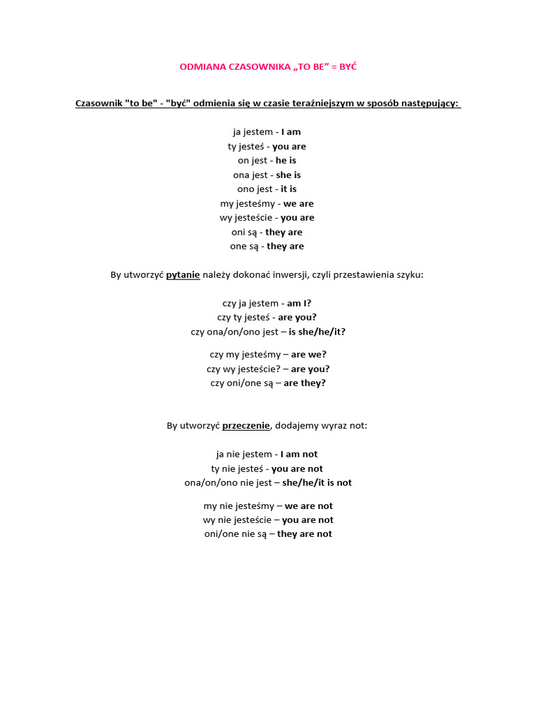 Czasownik TO BE | PDF
