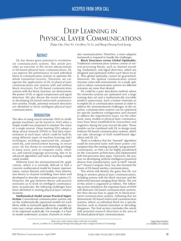 Deep Learning in Physical Layer Communication | PDF | Deep Learning | Data Compression