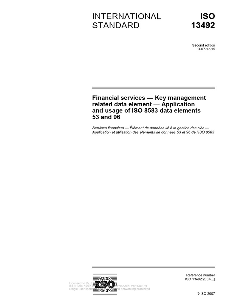 ISO 13492 2007 (E) - Character PDF Document | PDF | Cryptography | Key ...