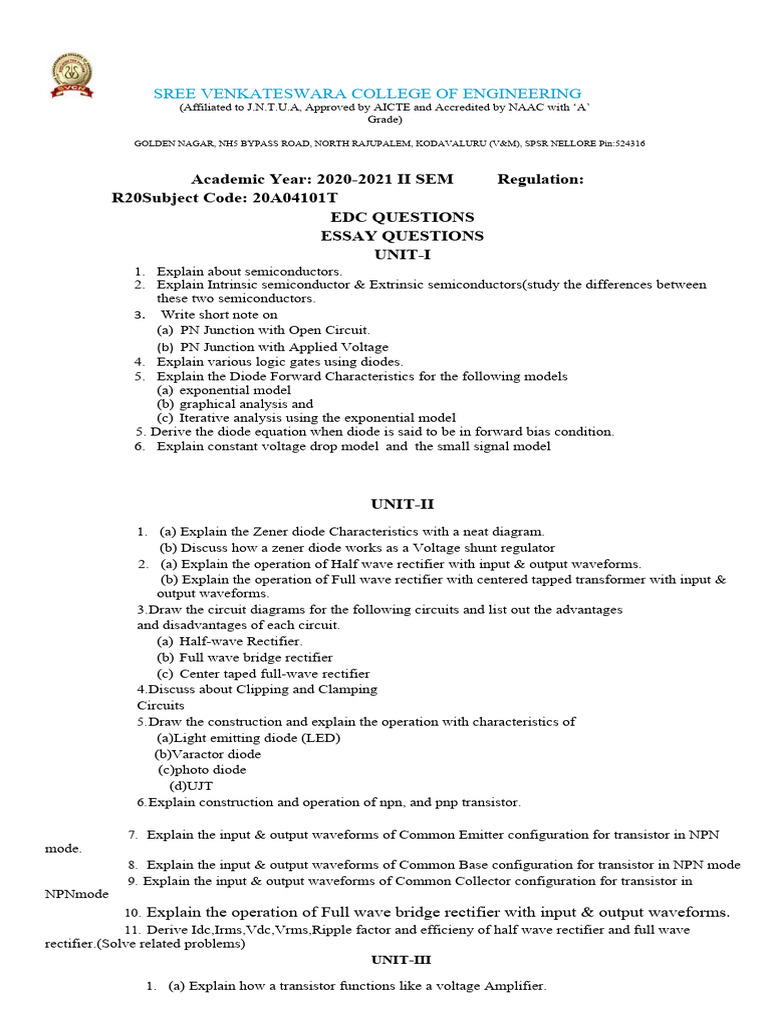 EDC Question Paper and Important Topics | PDF | Mosfet | Bipolar ...