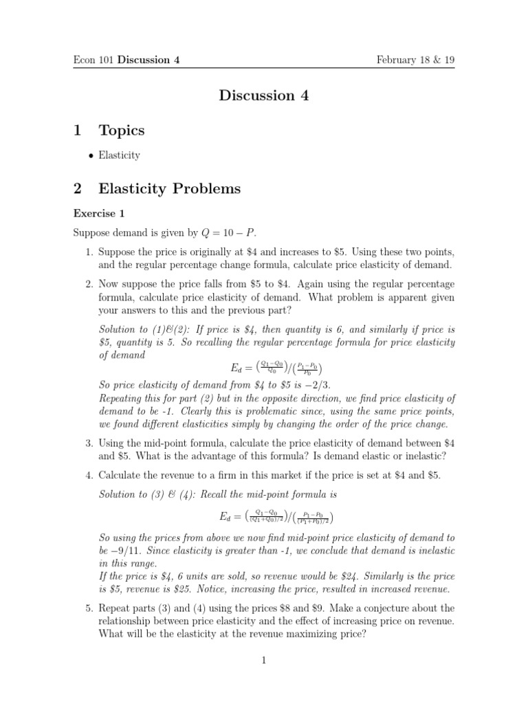 Handout 4 Solutions | PDF | Price Elasticity Of Demand | Demand