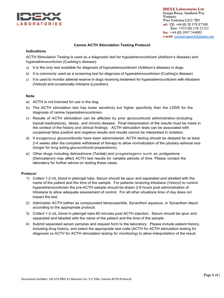 acth-stimulation-testing-protocol-canine | PDF | Health Care | Medical ...