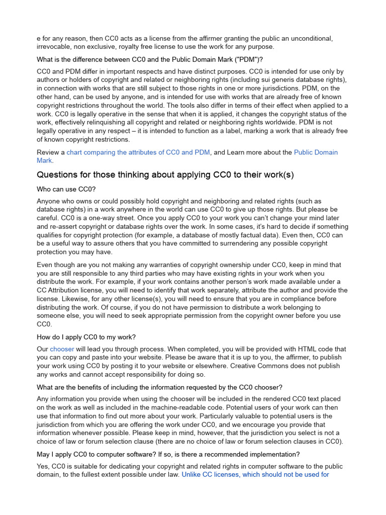 Questions For Those Thinking About Applying CC0 To Their Work(s) | PDF ...