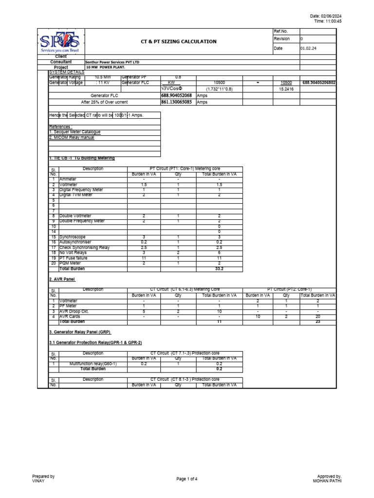 CT & PT Sizing Calculation Report | PDF | Electrical Engineering ...