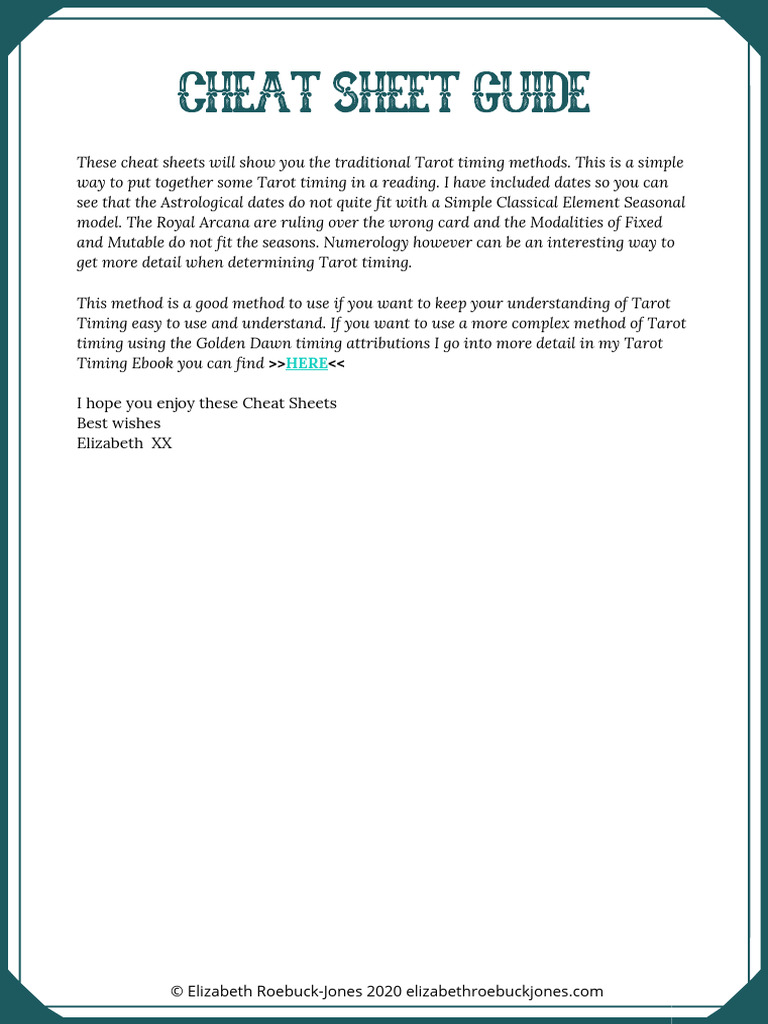 A4 Tarot Timing Cheat Sheet | PDF | Tarot | Divination