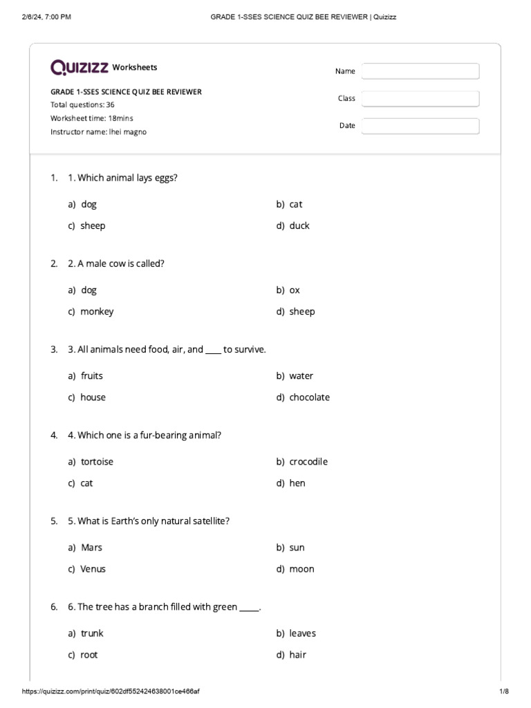 Grade 1 Sses Quiz Bee Reviewer | PDF | Leaf | Frog Grade 1 Sses Quiz Bee Reviewer | PDF | Leaf | Frog