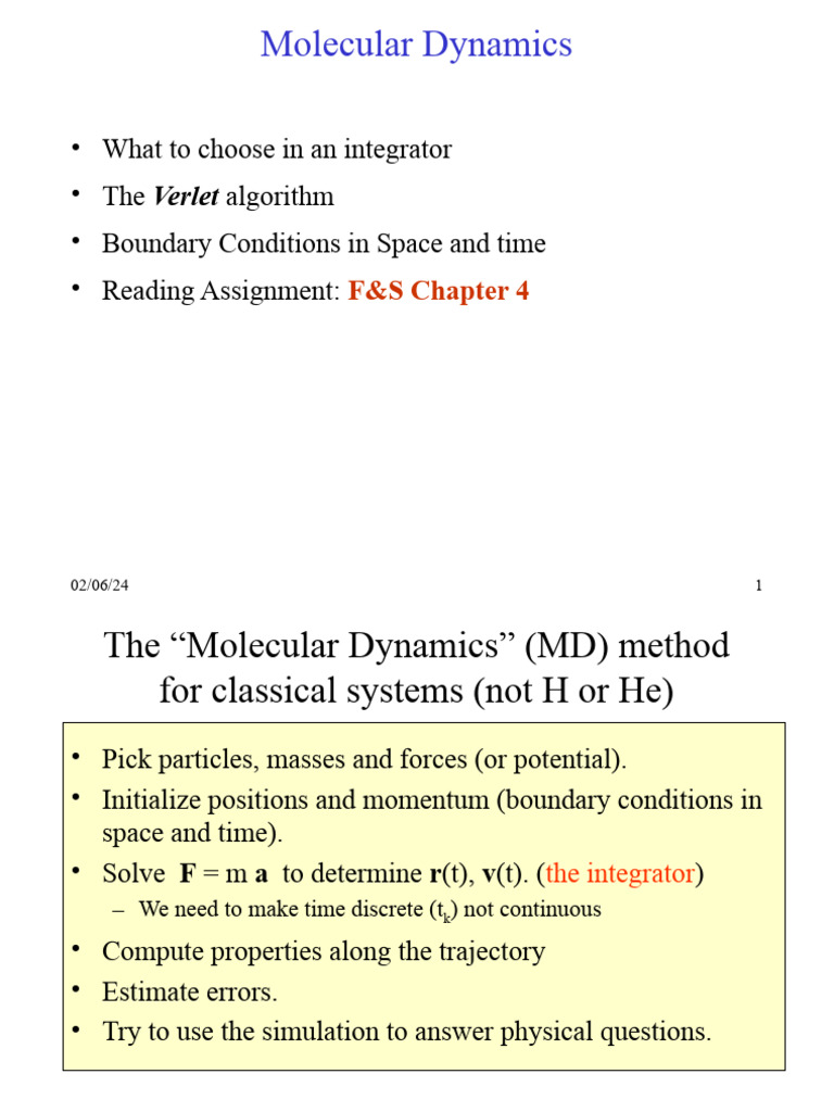 Molecular Dynamics & Verlet Algorithm | PDF | Molecular Dynamics | Physics