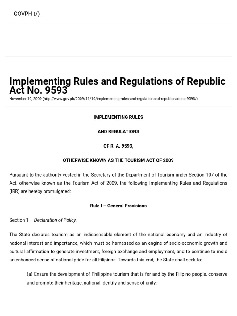 Implementing Rules and Regulations of Republic Act No | PDF | Tourism ...