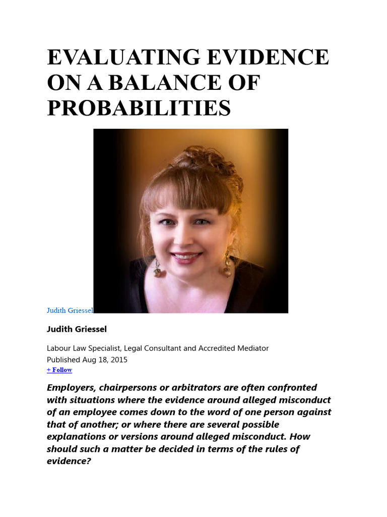 Evaluating Evidence On A Balance of Probabilities | PDF | Burden Of Proof (Law) | Witness