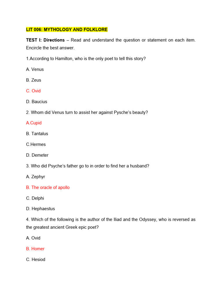 Lit 006 Mythology and Folklore | PDF | Greek Mythology | Zeus