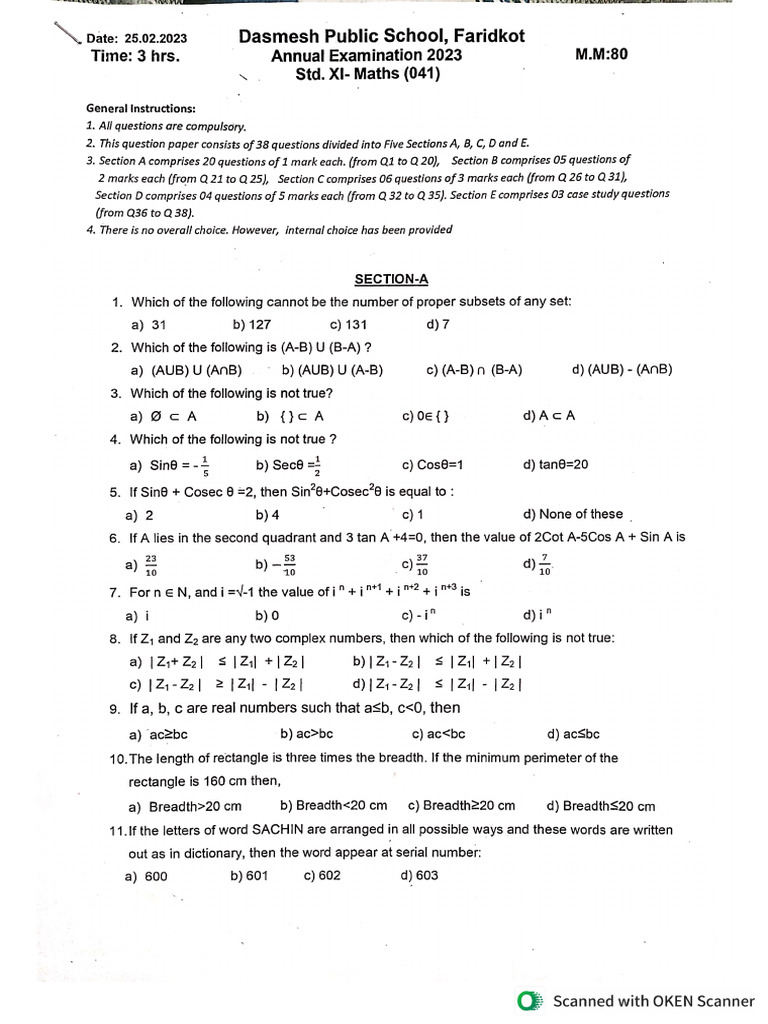 DPS 11 Annual Exam 2023 | PDF