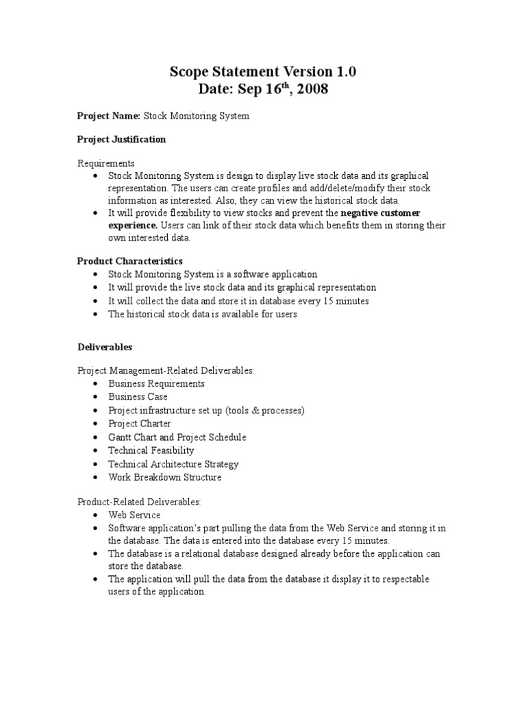 Project Scope Statement | Download Free PDF | Databases | Application ...