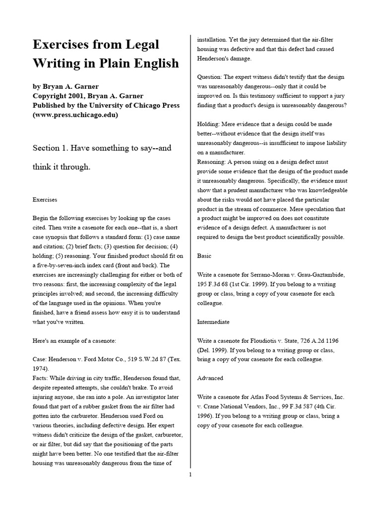 Exercises From Legal Writing in Plain English | PDF | Lease | Negligence