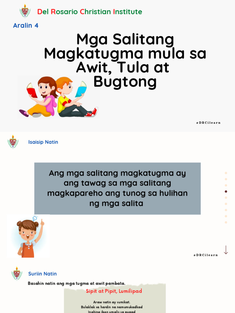 Mga Salitang Magkatugma Mula Sa Awit, Tula at Bugtong: El Osario ...