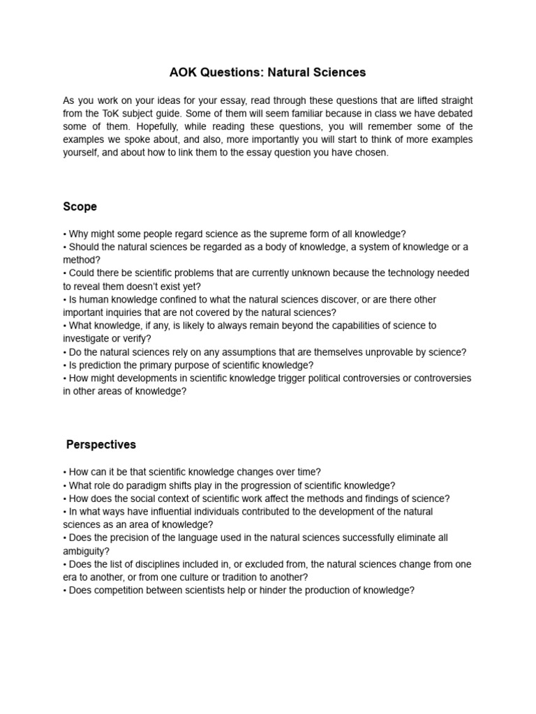 AOK Questions Natural Sciences | PDF | Science | Knowledge