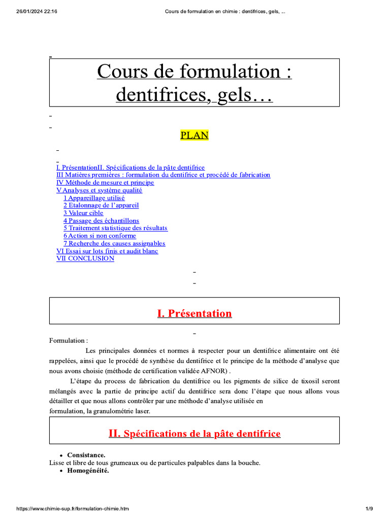 Cours de Formulation en Chimie Dentifrices | PDF