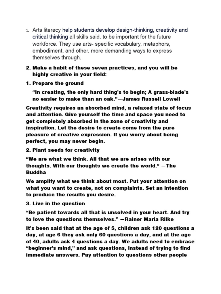 Arts and Creative Literacy | PDF | Creativity | Cognition