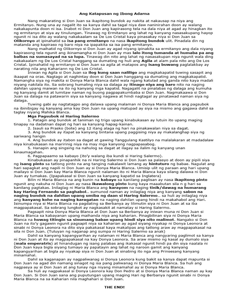 Ang Katapusan NG Ibong Adarna | PDF