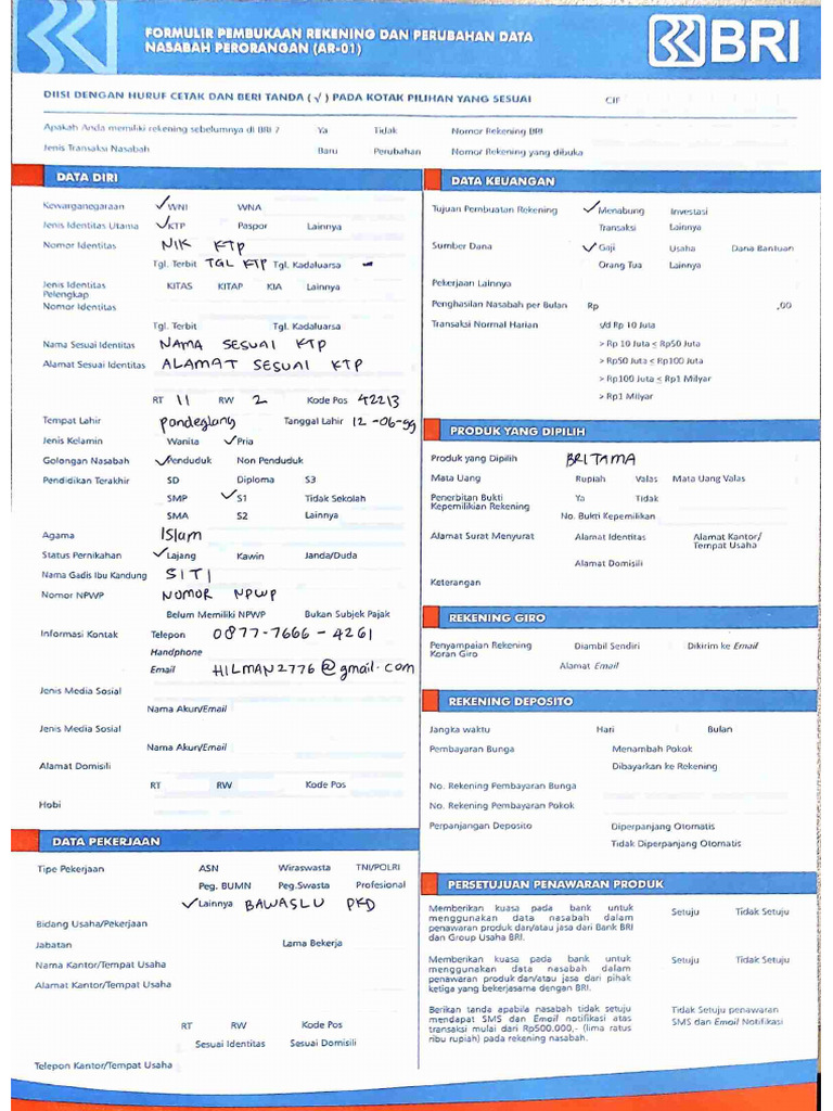 Contoh Pengisian Formulir Pembukaan Rekening | PDF