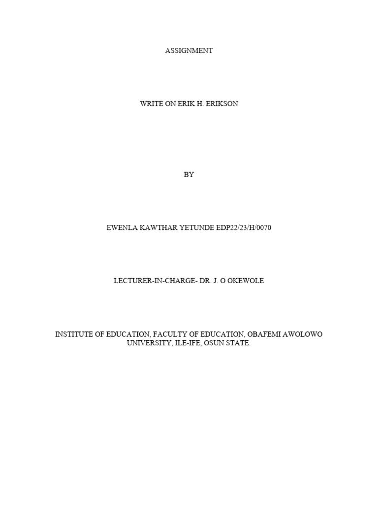erikson | PDF | Psychology | Behavioural Sciences