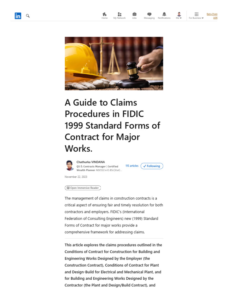 A Guide To Claims Procedures in FIDIC 1999 Standard Forms of Contract For Major Works. | PDF ...