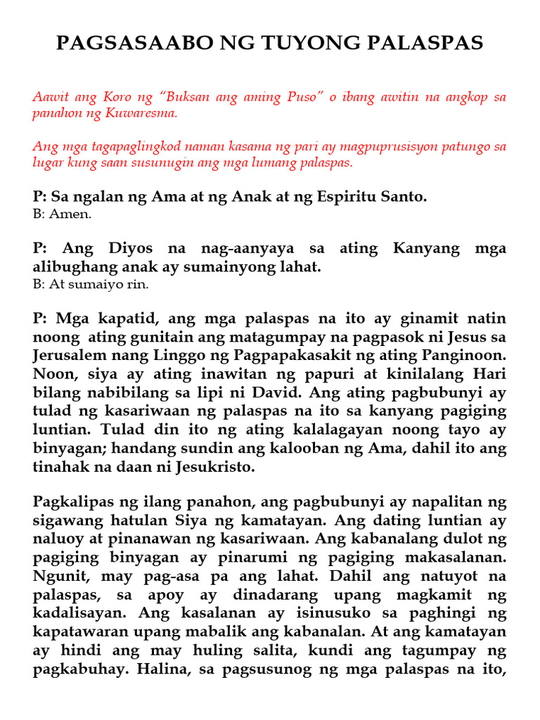 Feb 19 Pagsasaabo NG Tuyong Palaspas | PDF