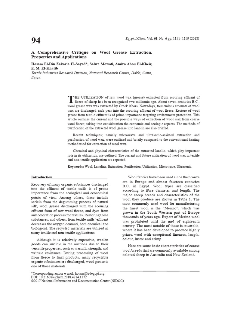 EJCHEM Volume 61 Issue 6 Pages 1151-1159 | PDF | Wool | Wax