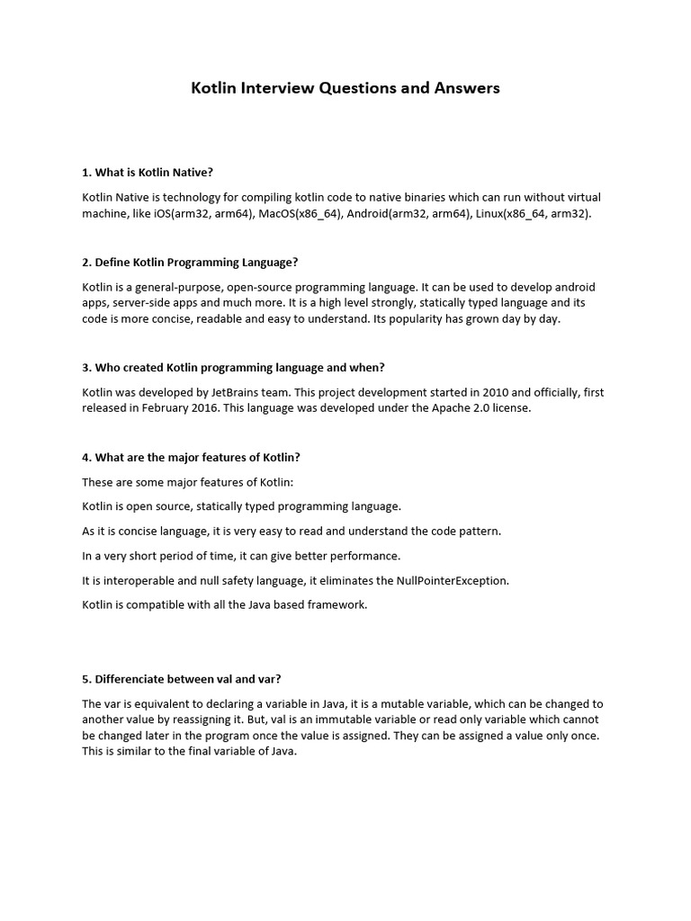Kotlin Interview Questions And Answers Pdf Parameter Computer 7286