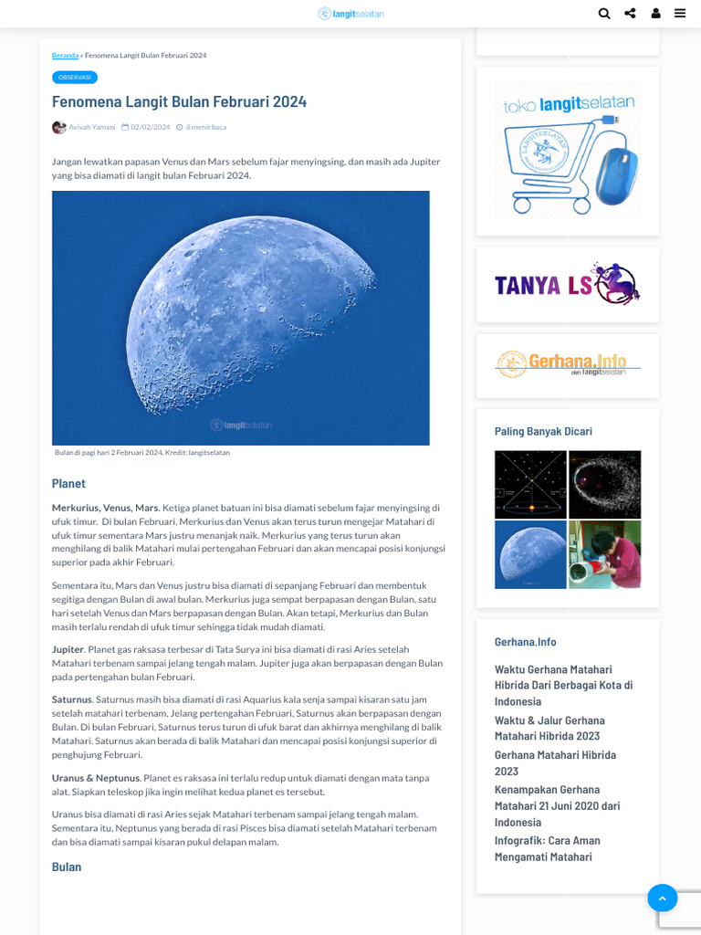 Fenomena Langit Bulan Februari 2024 Langitselatan | PDF