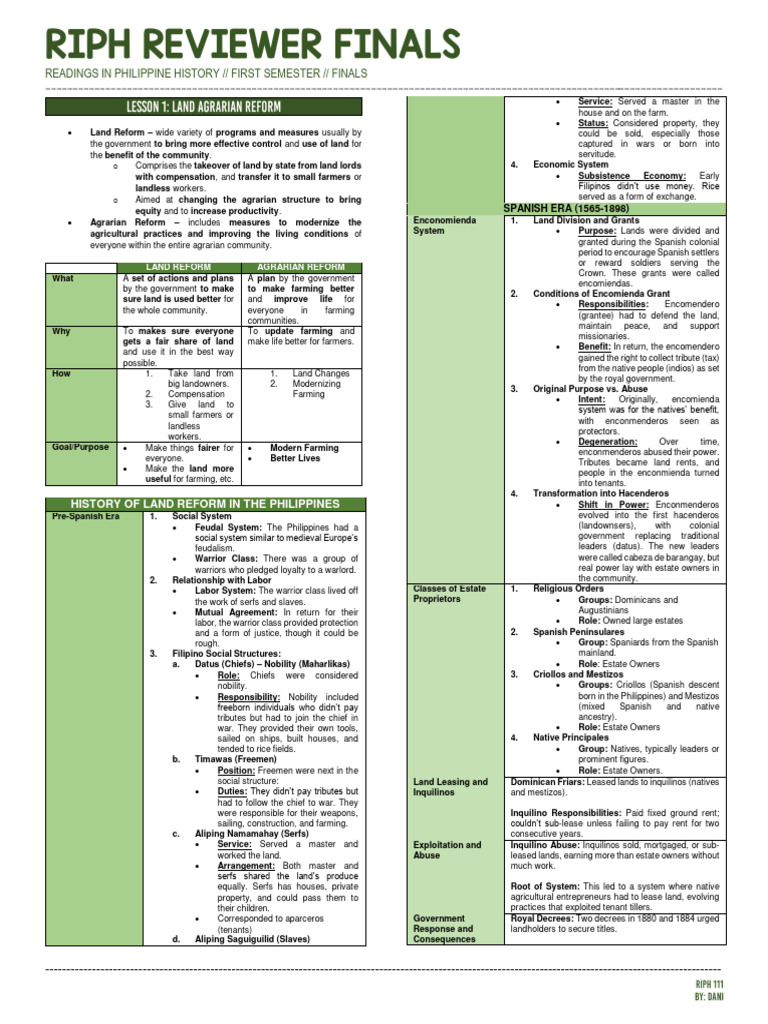 Riph Reviewer Finals | PDF | Leasehold Estate | Taxes