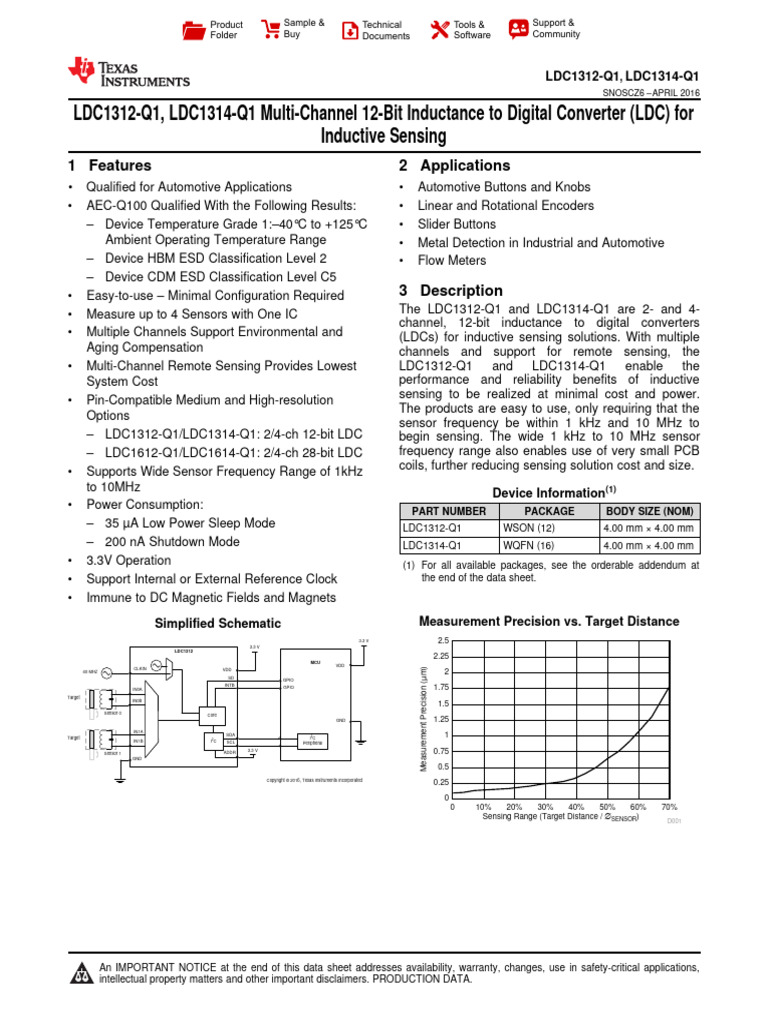LDC1312-Q1 Datasheet | PDF | Electrostatic Discharge | Computer Engineering
