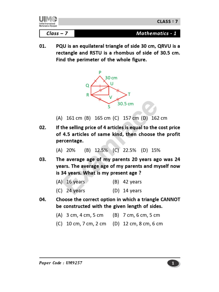 UIMO Class 7 Paper 2021 | PDF | Classical Geometry | Euclid