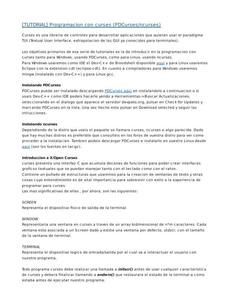 PDCurses | PDF | Ingeniería Informática | Programación de computadoras