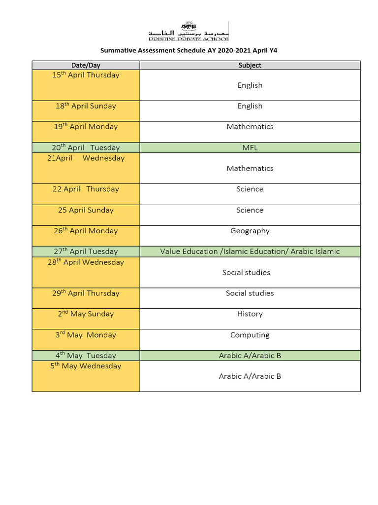 Summative Assessment Schedule Y4 | PDF | English Language | Linguistics