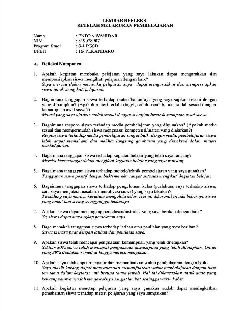 PDF Contoh Lembar Refleksi Compress | PDF