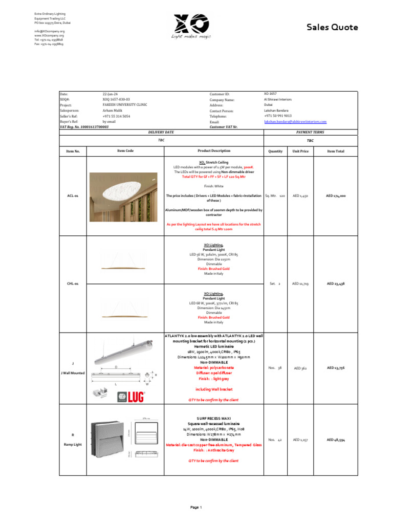 Dubai Lighting Equipment Sales Quote | PDF