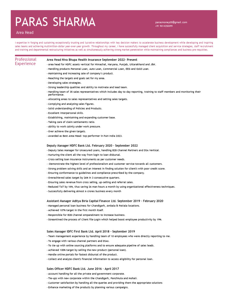 Paras Resume | PDF | Sales | Customer Relationship Management