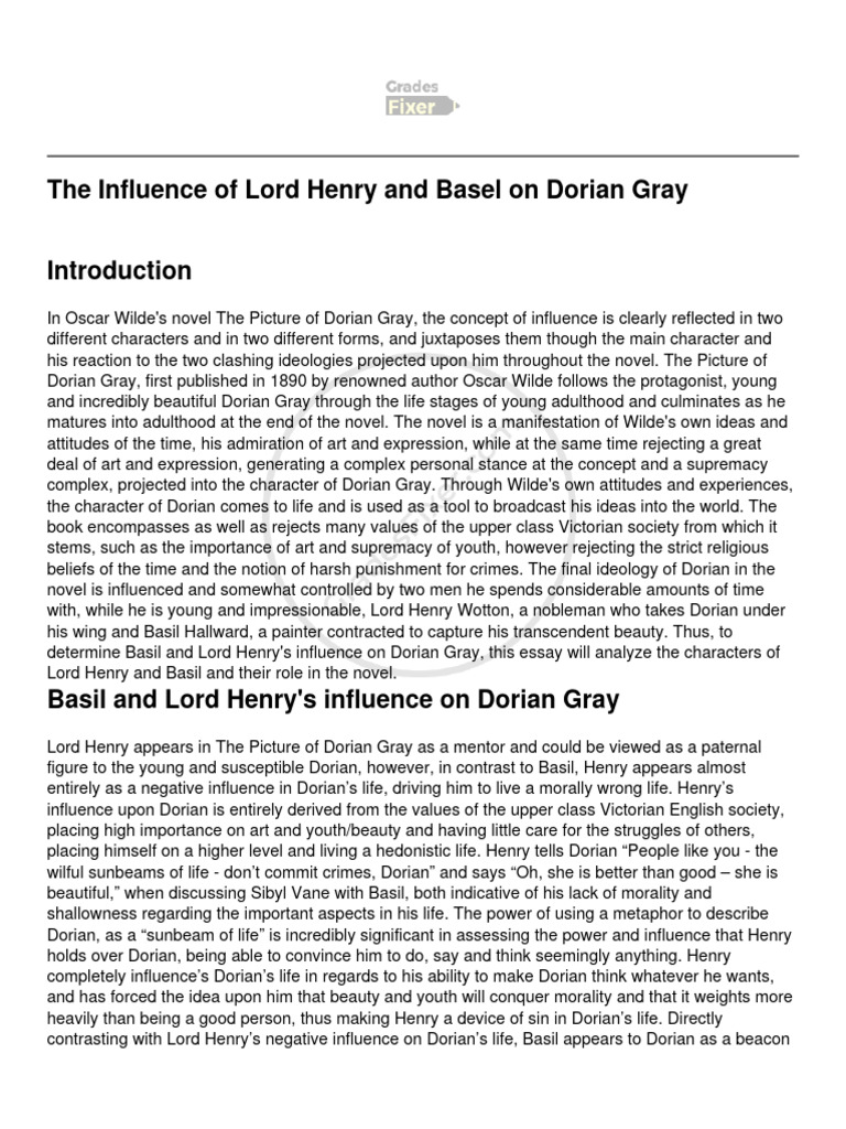 The Influence of Lord Henry and Basel On Dorian Gray | PDF | The ...
