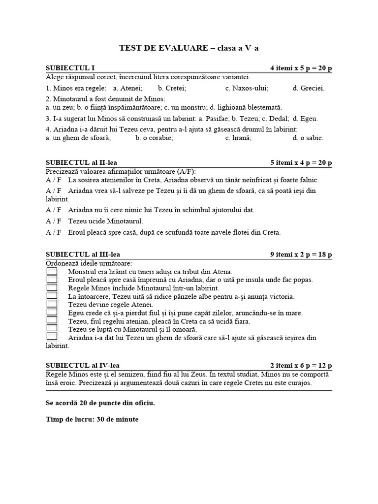 Test Tezeu Si Minotaurul | PDF