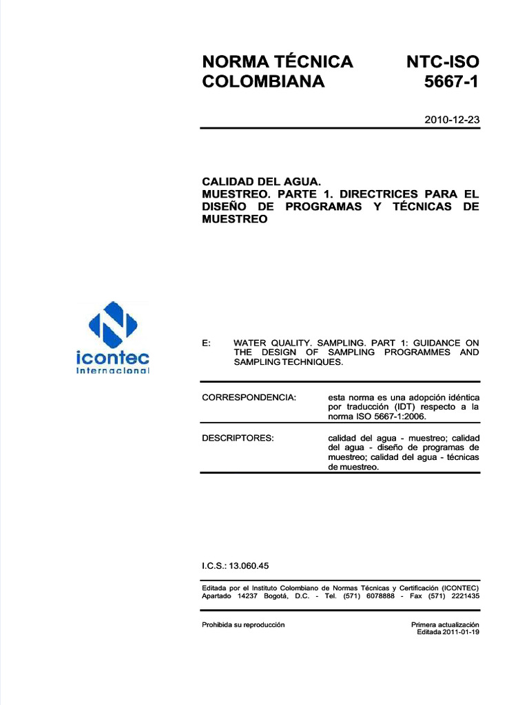 PDF Ntc 5667 1 Directrices Programas y Tecnicas de Muestreo Compress | PDF