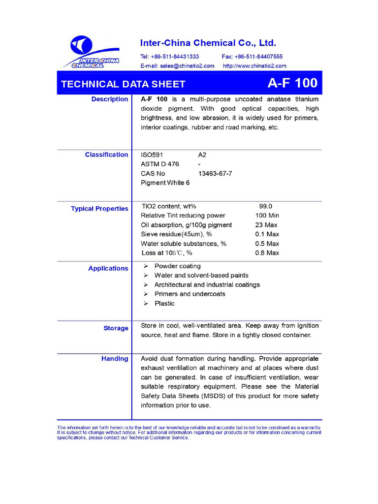 TECHNICAL DATA SHEET FORMAT FOR CHEMICALS Technical Specifications ...