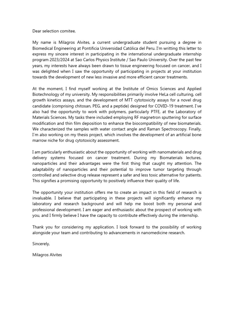 Letter of Intent | PDF | Nanomedicine | Materials