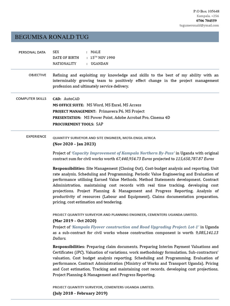 Ugandan CV for Project Management Roles | PDF | Uganda | Project Management