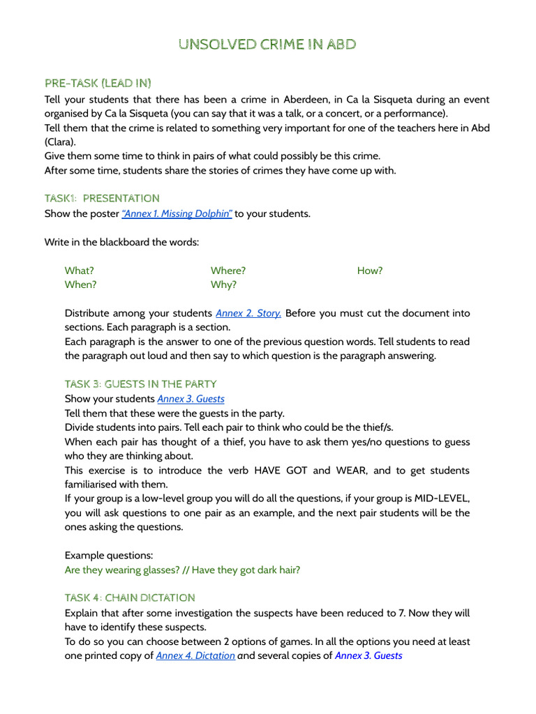 Lesson Plan English Solve The Crime | PDF